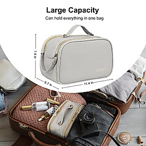 BOOMRICH Large Travel Makeup Bag, Cosmetic Bag, Toiletry Bag for Women, Water-Resistant Leather Toiletry Organizer, Dopp Kit for Toiletries Accessories, Blue Grey