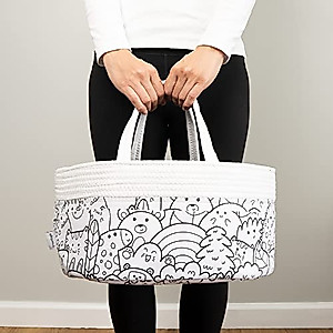 Baby Rope Canvas Diaper Caddy Organizer Basket for Nursery Changing Table - Car Storage Bin Tote Bag for Nappy, Diapers, and Wipes - Newborn Registry Shower Gift for Girl and Boy Must Haves - Car Bin