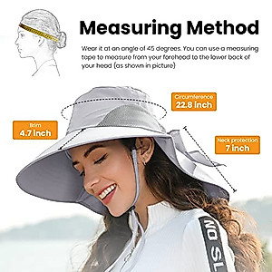 Womens Sun Hat Packable Neck Cover UPF 50- Wide Brim, Light Grey, Size One Size