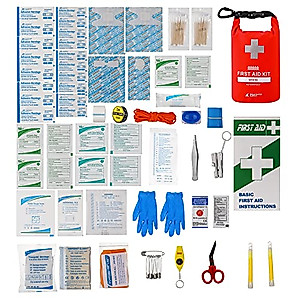 Breakwater Supply™ Waterproof Marine First Aid Kit Boat Safety Tool Kit, 100 Piece AFAK Emergency Supplies in Dry Bag, IFAK Trauma Kit for Kayaking, Jet Ski, Fishing, Surfing, Sailing, Canoeing (Red)