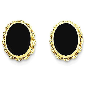 14K Yellow Gold Black Onyx Stud Earrings