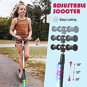 SISIGAD Electric Scooter for Kids Ages 6-12, LED Light-Up Deck, Kids Scooters with 3 Adjustment Levels Handlebar to 36 Inches High,5.3" Wheel UL Certificated Kick Scooter, Christmas Birthday Gifts