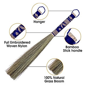 SN SKENNOVA - 12 inch Tall of Whisk Duster Brush Broom Grass wisk Broom Bamboo Grass Handcrafted Woven Nylon Thread Handle Color are on Random (Brown)
