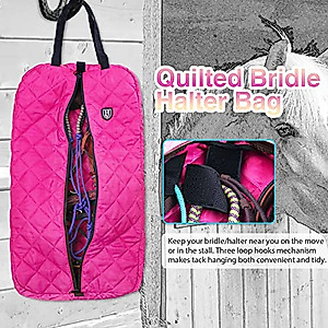 Harrison Howard Bridle/Halter Bag with 3 Prong Tack Rack Quilted Horse Tack Carry Bag Rose Red