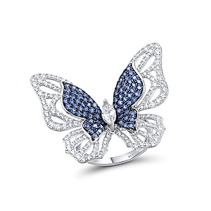 Santuzza Blue Butterfly Ring 925 Sterling Silver Cubic Zirconia Blue Spinel Gemstone Butterfly Ring for Women (8)