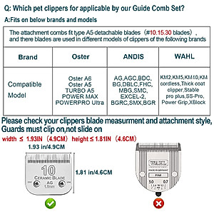 COSYONALL Animal Stainless Steel 5 Color Dog Guide Comb Set,Cutting Length 1/8"-5/8" for 10#/15#/30# A5 Detachable Blade,Compatible with Andis, Oster A5, Wahl KM Series Clipper Guards