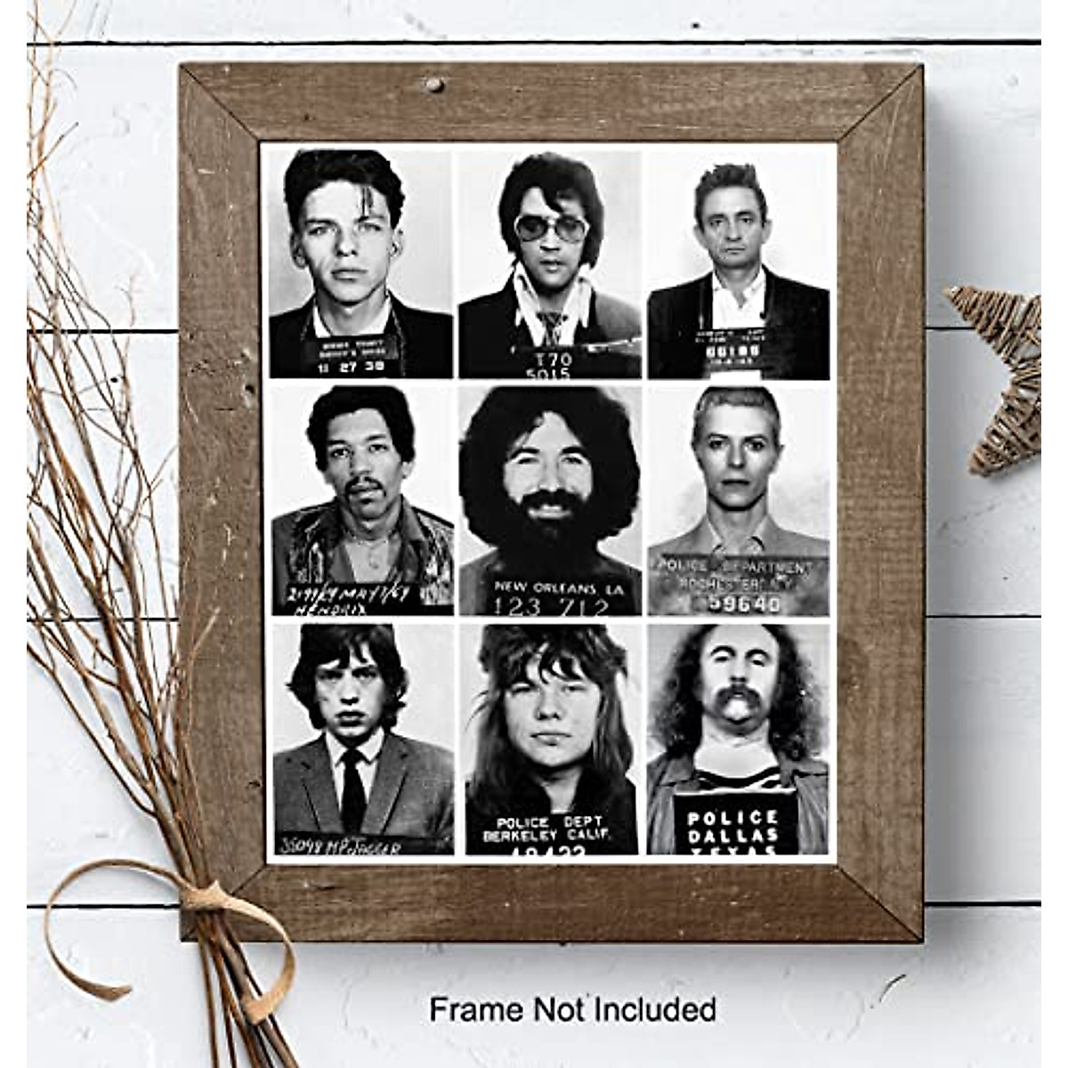 Bowie, Elvis, Johnny Cash, Jerry Garcia, Jimi Hendrix, Mick Jagger, Frank Sinatra, David Crosby, Janice Joplin Musicians Mugshots Photo - LARGE 11x14 - Music Gifts - Wall Art Home Decor Poster Prints