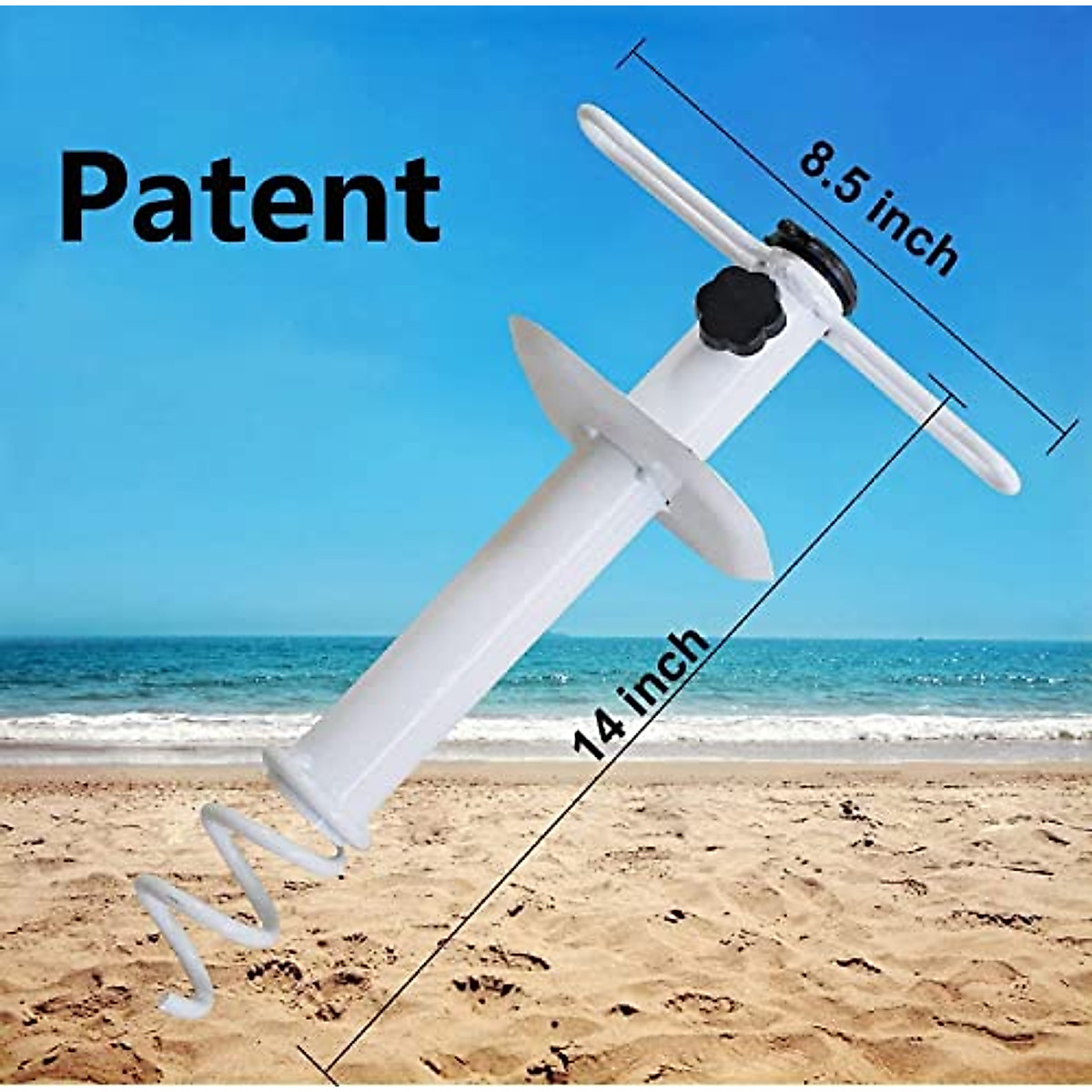 AMMSUN Beach Umbrella Sand Anchor, Metal Heavy Duty Outdoor Umbrella Base with Ground Anchor Screw Auger with Carry Bag Universal & One Size Fits All for Sun Protection, Shade, Strong Winds White