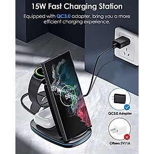 Wireless Charger 3 in 1, Foldable Fast Charging Station Compatible with Samsung Galaxy Watch 5 Pro/5/4/3/Active, S23 S23+ S22 S22+ S21 S20 Ultra FE/Note 20 10 9/ Z Flip Fold 4 3 2, Buds/2/Pro/Live