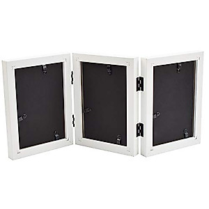 Golden State Art, 4x6 Three Picture Frame Trifold Hinged Photo Frame with 3 Openings, Desk Top Family Picture Collage, with Real Glass (4x6 Triple, White, 2-Pack)