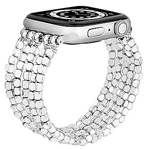 MOFREE Bracelet Compatible for Series 6 Apple Watch Band 40mm/38mm/41mm Series 7 SE 5 Women Fashion Handmade Elastic Stretch Beads Strap for iWatch Series 4/3/2/1 38mm/40mm Replacement Silver