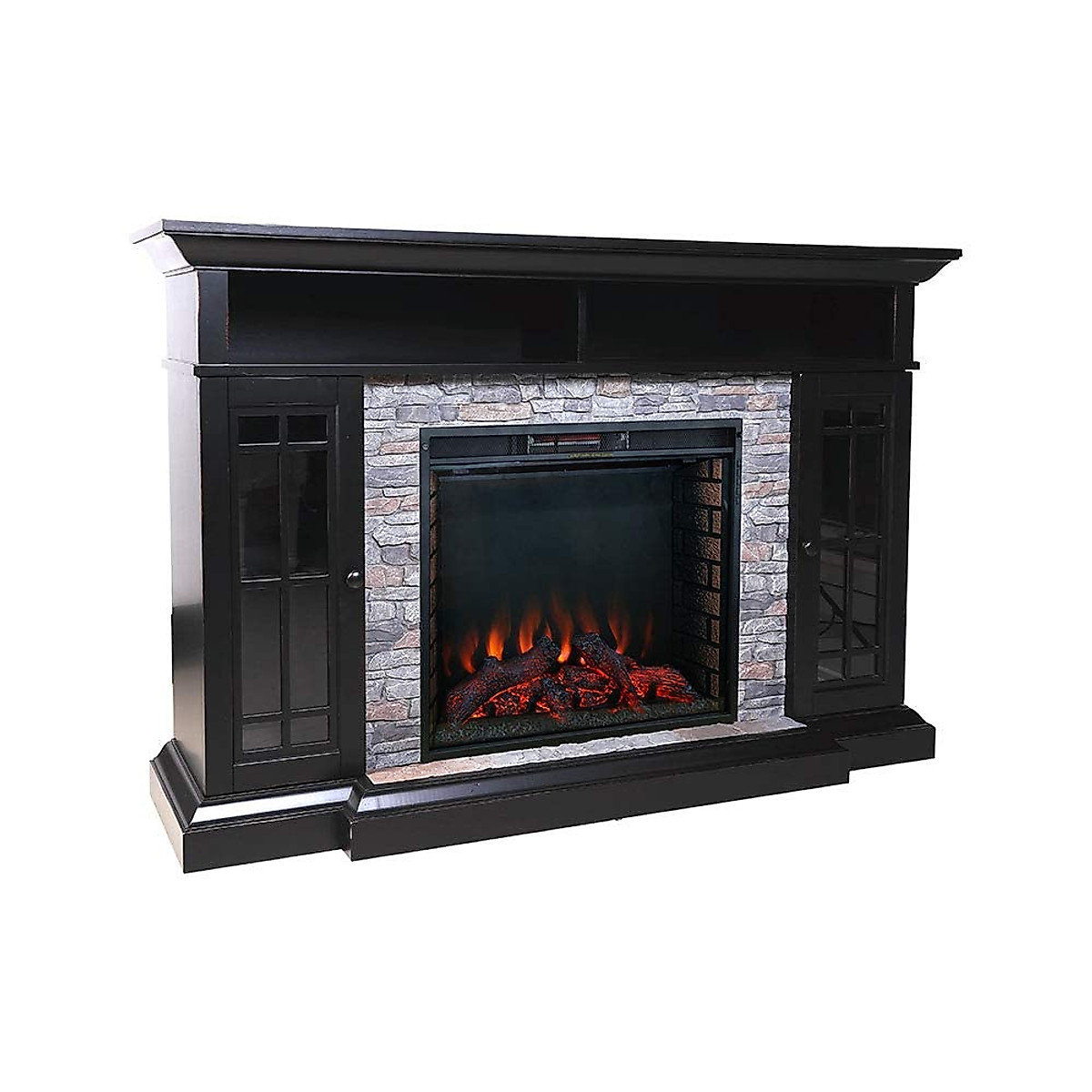Allen Home Bennett 66 inch Freestanding Electric Fireplace TV Stand - Farmhouse Ebony, ASMM-017-2866-S502-T