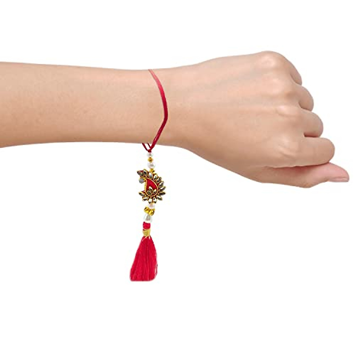 HATHKAAM 2 Pc Designer Rakhi for Brother and Bhabhi Traditional Handmade Rakhi Lumba Set for Bhai Bhabhi Decorative Set of Lumba Rakhi for Bhaiya Bhabhi Combo Gift for Rakhsha Bandhan (HKRL026)