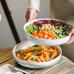 YHOSSEUN Serving Bowl Set, Ceramic Salad Serving Bowls Pasta Bowls Set of 2, Serving Dishes for Entertaining 10 inch Stackable Serving Bowls for Parties, Grey Marble