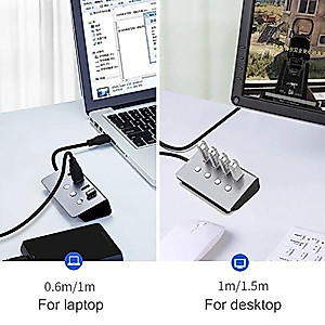 WJCCY Sub-Control Switch 4-Port USB 3.0 HUB Aluminum Alloy Upto 5Gbps Multi USB Splitter for Desktop Laptop