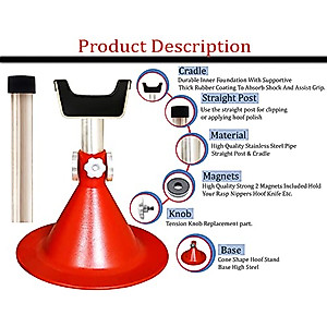 AAProTools Standard Horse Size Hoof Farrier Stand with Two Magnets RED + 1 Free Hoof Knife & Farrier Hammer