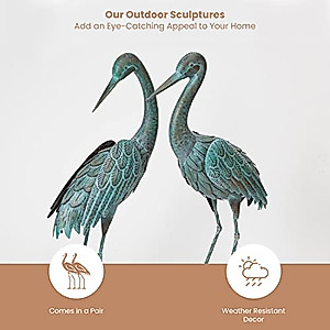 Bits and Pieces - 34” Metal Verdigris Herons Garden Statues - Set of 2 - Yard Decorations - Outdoor Sculptures - Garden Decoration - Heron Yard Art