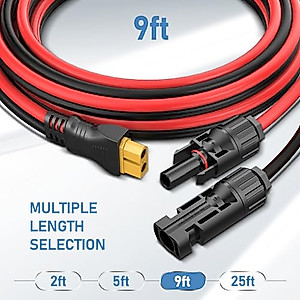 Solar Connector to XT60 Cable (12AWG 9ft), Gonifeto Solar to XT60 Charging Wire for Solar Panel Ecoflow Generator, Solar to Injection Molding XT60 Adapter Extension Cord for Portable Power Station