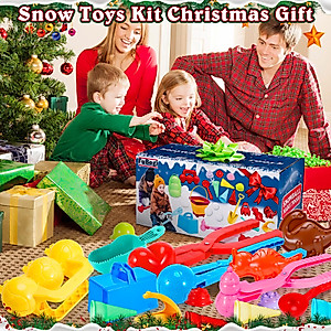 Snow Toys for Kids Ages 4-8 8-12, 24pcs Winter Snow Ball Makers for Kids, Snowball Making Kit Heart Snow Molds Shaper for Kids Outdoor Play, Dinosaur Snowman Ice Cream Snowball Maker for Toddlers 3-5