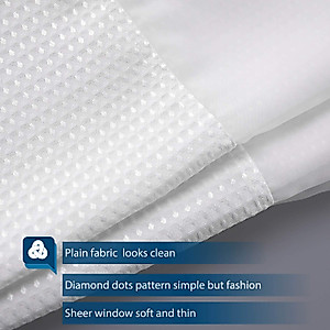 Barossa Design Large Fabric Shower Curtain with Sheer Window 96 x 78 inch, Waffle Weave, Hotel Grade, 230 GSM Heavyweight, Water Repellent, Machine Washable, White, 96x78