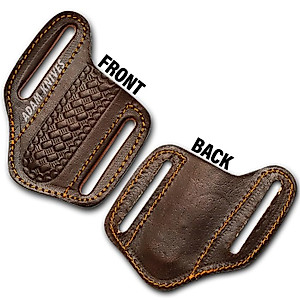 ADAM KNIVES Leather Pocket Knife Sheath For Belt, Slanted Sheath, Tooled Leather Sheath, Beautiful Folding/Trapper Knife Leather Cover 100% Real Leather (Dark Brown)