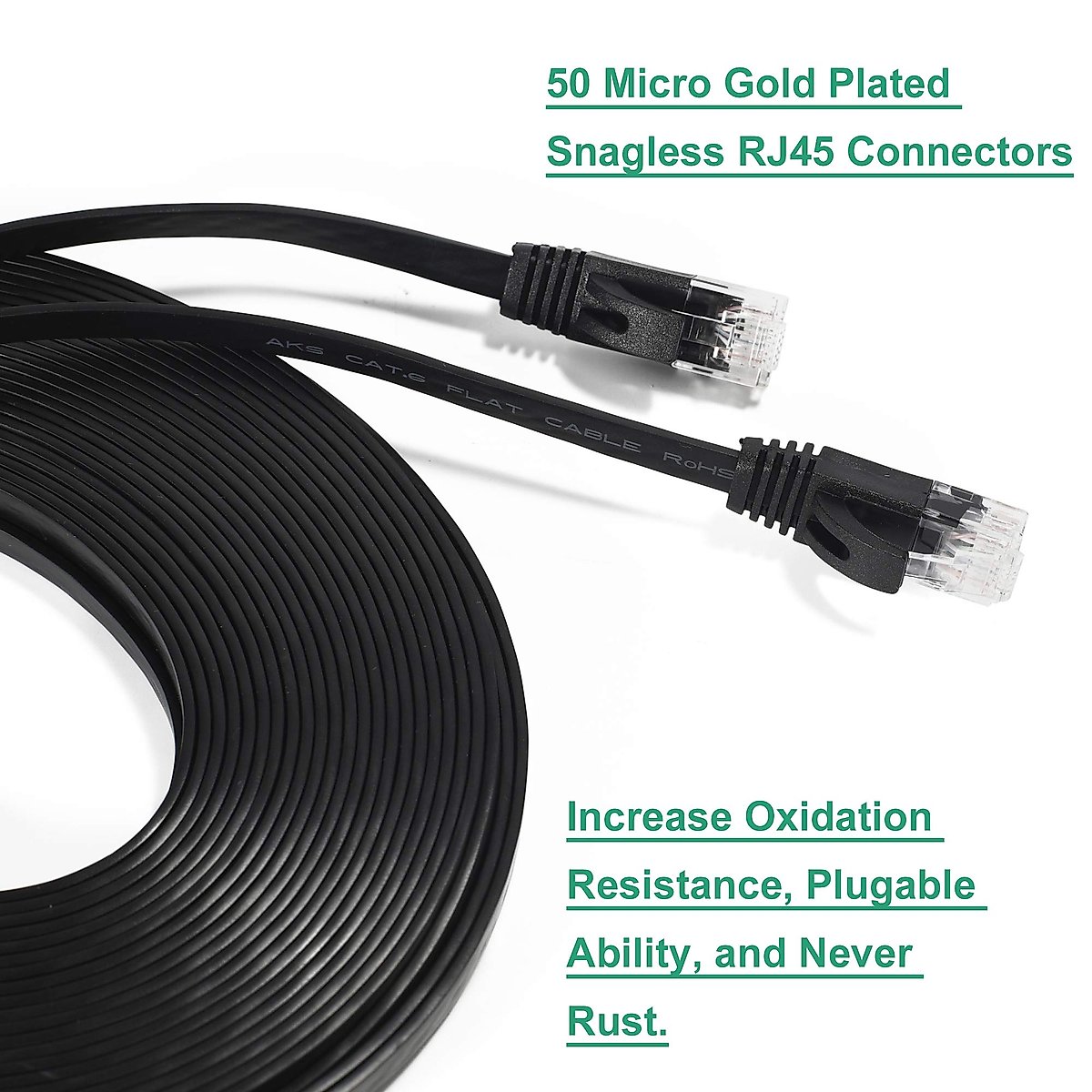 DAYEDZ Ethernet Cable 100 ft 2 Pack Cat 6 Flat Cable Ethernet Cord, Slim Long Cat6 High Speed Computer Router Network LAN Patch Wire with Clips & Rj45,Faster Than Cat5e/Cat5,100 feet White+Black