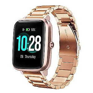 ViCRiOR Bands Compatible with 19mm ID205L Veryfitpro SmartWatch Stainless Steel + Mesh Strap Bracelet Replacement Band for ID205L, ID205G ID205 ID205U ID205S, Rose Gold