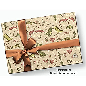 Stesha Party Dinosaur Valentines Day Wrapping Paper - Folded Flat 30 x 20 Inch (3 Sheets)
