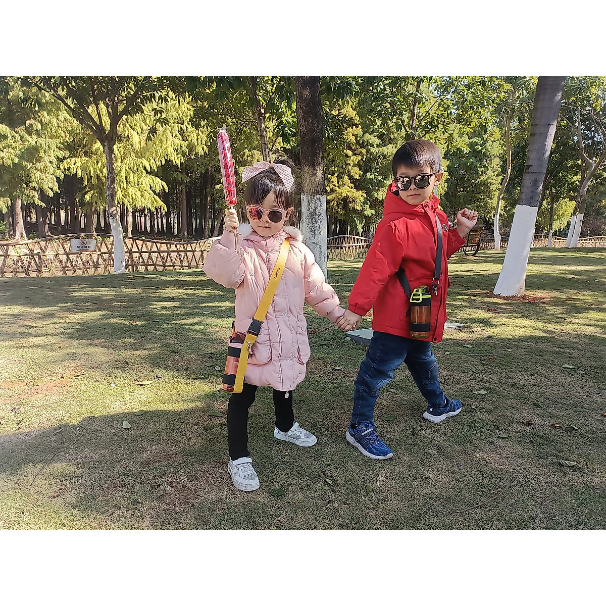 norspor Water Bottle Holder with Strap，Water Bottle Sling，Water Bottle Carrier Strap with Adjustable Shoulder Belt 12 oz to 64 oz for Camping,Hiking,Walking-1 Pack(Black)-Bottle Excluded