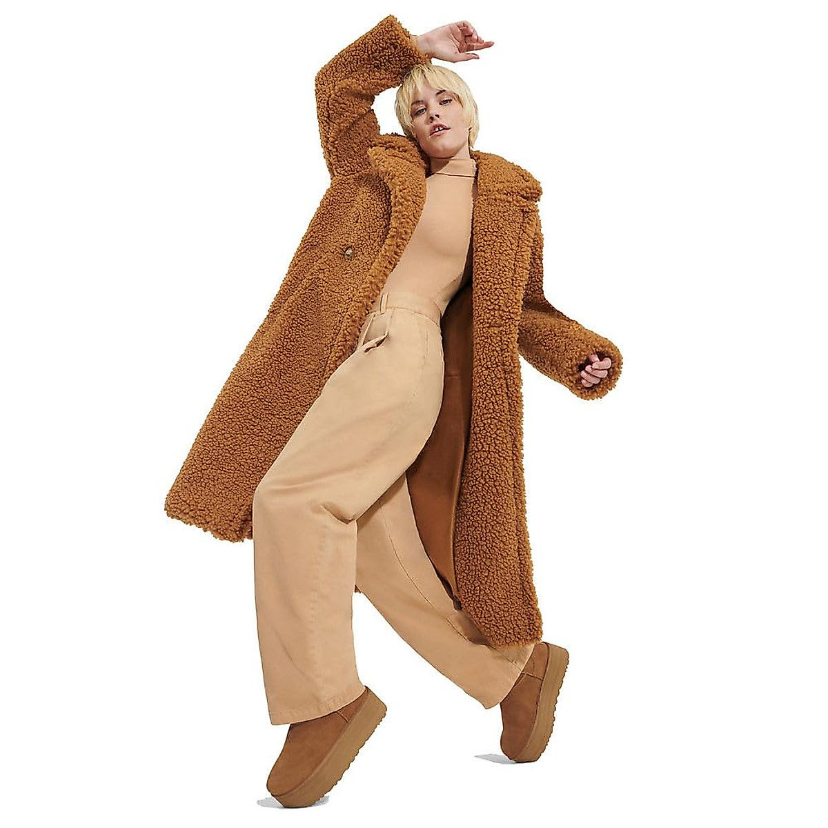 UGG Women's Gertrude Long Teddy Coat, Chestnut, XL