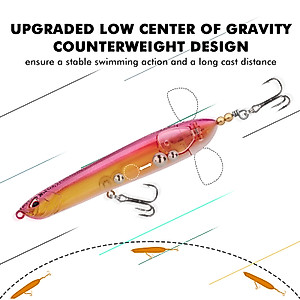 TRUSCEND Top Water Pencil Fishing Lures with Double Floating Rotating Tail, Surface Pencil Popper, Long Cast Premium Bass Bait with Rattle, Fishing Teasers Swimbaits for Freshwater Saltwater