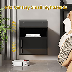 JAXPETY Wall Floating Nightstand Set of 2 Modern Side Table Wall Mounted Shelf with Cabinet Storage for Living Room, Bedroom, Dorm, Black