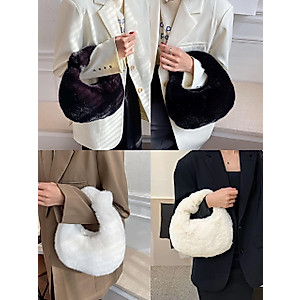 White Soft Knotted Bag Fuzzy Dumpling Bag, Cute Fluffy Bags Y2k, Cute Mini Handbags, Faux Fur Hobo Bag with Zipper