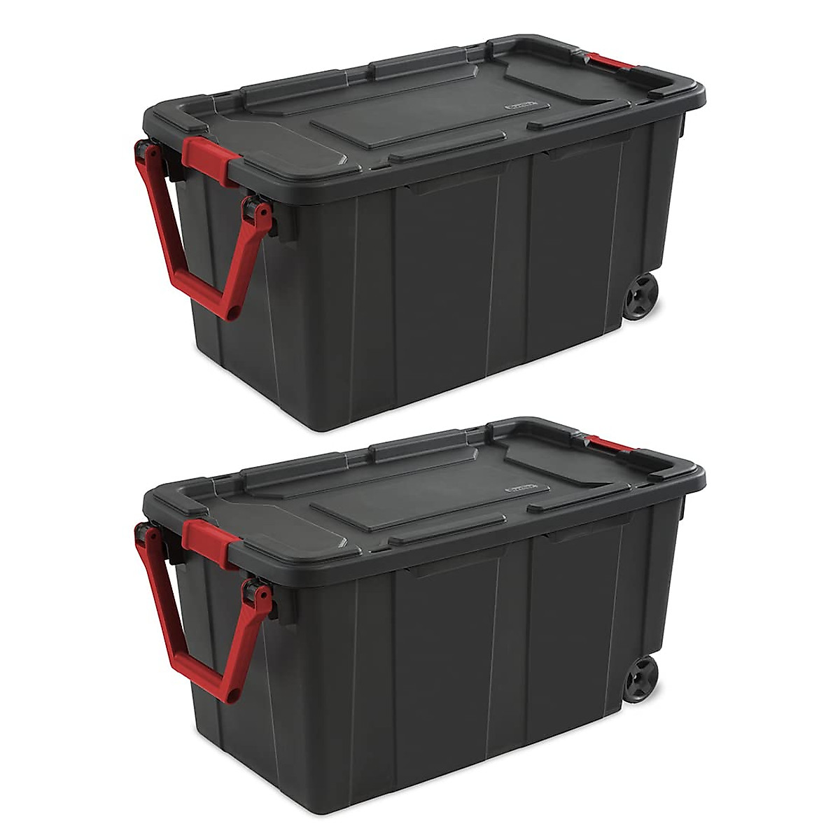 Plastic 40 Gallon Lidded Home Storage Bins, Durable Stackable Industrial Storage Containers Tote, Organizing Tote Tub Box with Wheeled, Moving Boxes, for Basement, Attic, Garage, Set of 2, Black