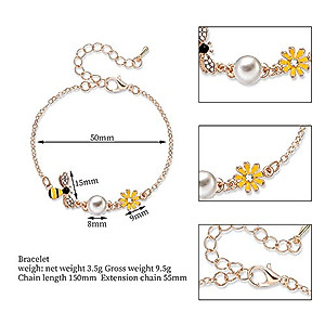 Eiffy CZ Crystal Yellow Honey Bumble Bee Sunflower Bracelets Bangles for Women Coconut Palm Trees Watermelon Bracelet Jewelry (Bee)