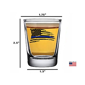 Rogue River Tactical Tattered Distressed Waving Thin Blue Line Flag Shot Glass Gift For Police Officer Law Enforcement