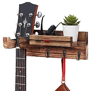 WELLAND Guitar Wall Hanger Guitar Holder Wall Mount, Guitar Accessories Rack with Pick Holder & 3 Hooks