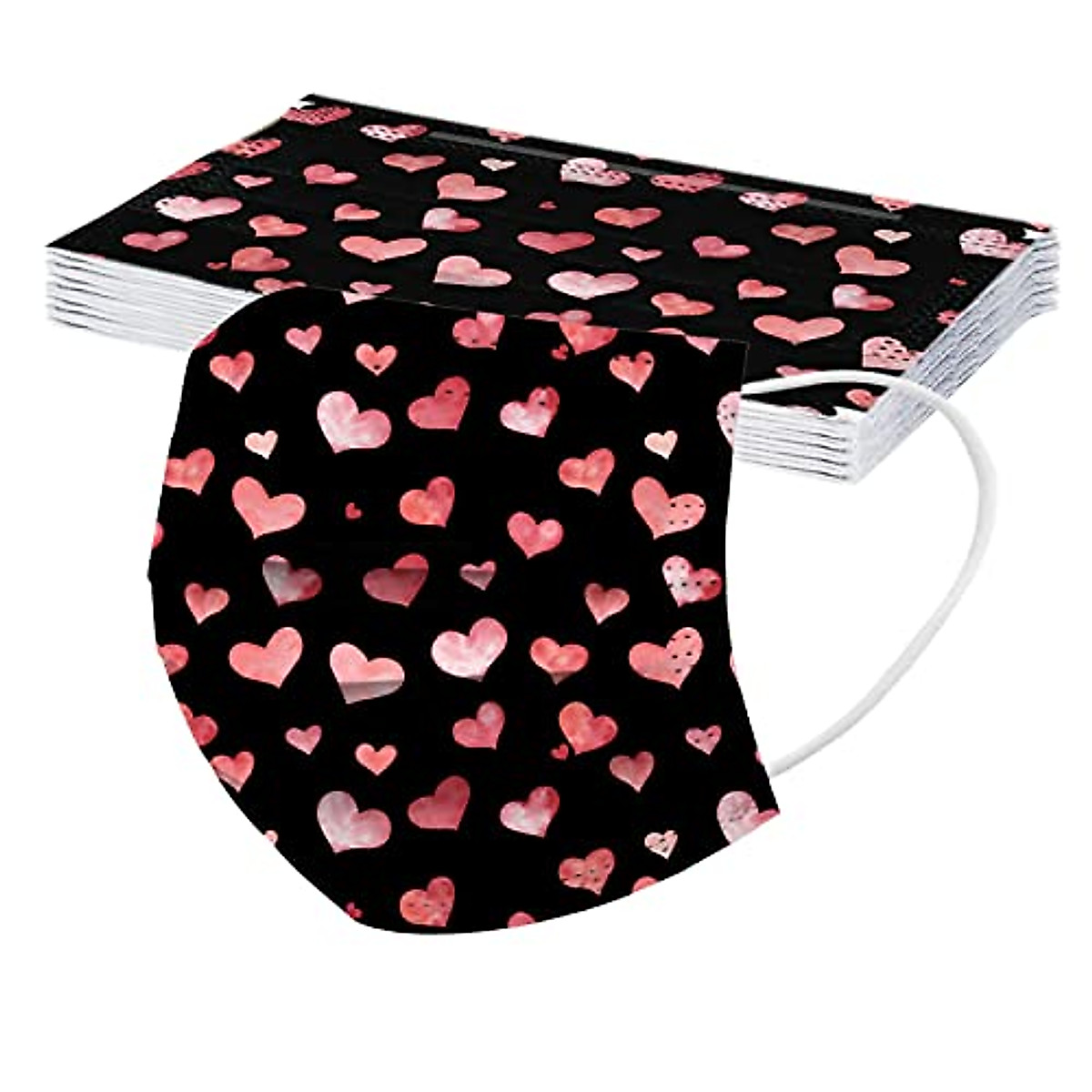 50PC Valentines Disposable Face_Mask for Adult, 3 Ply Breathable Sweet Heart Facemask for Women Men, Holiday Mask with Lip Kiss Design, Pink Black Valentines Facemask for Lovers Holiday Wedding Party