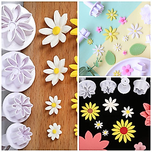 Sunflower Fondant Cutter Flower Molds for Fondant 4PC Chrysanthemum 8Petals Daisy Plunger Cutter Gerbera Cutting Set Cookie Cutter Decorating Mold Tools Decoration Embossing Tool
