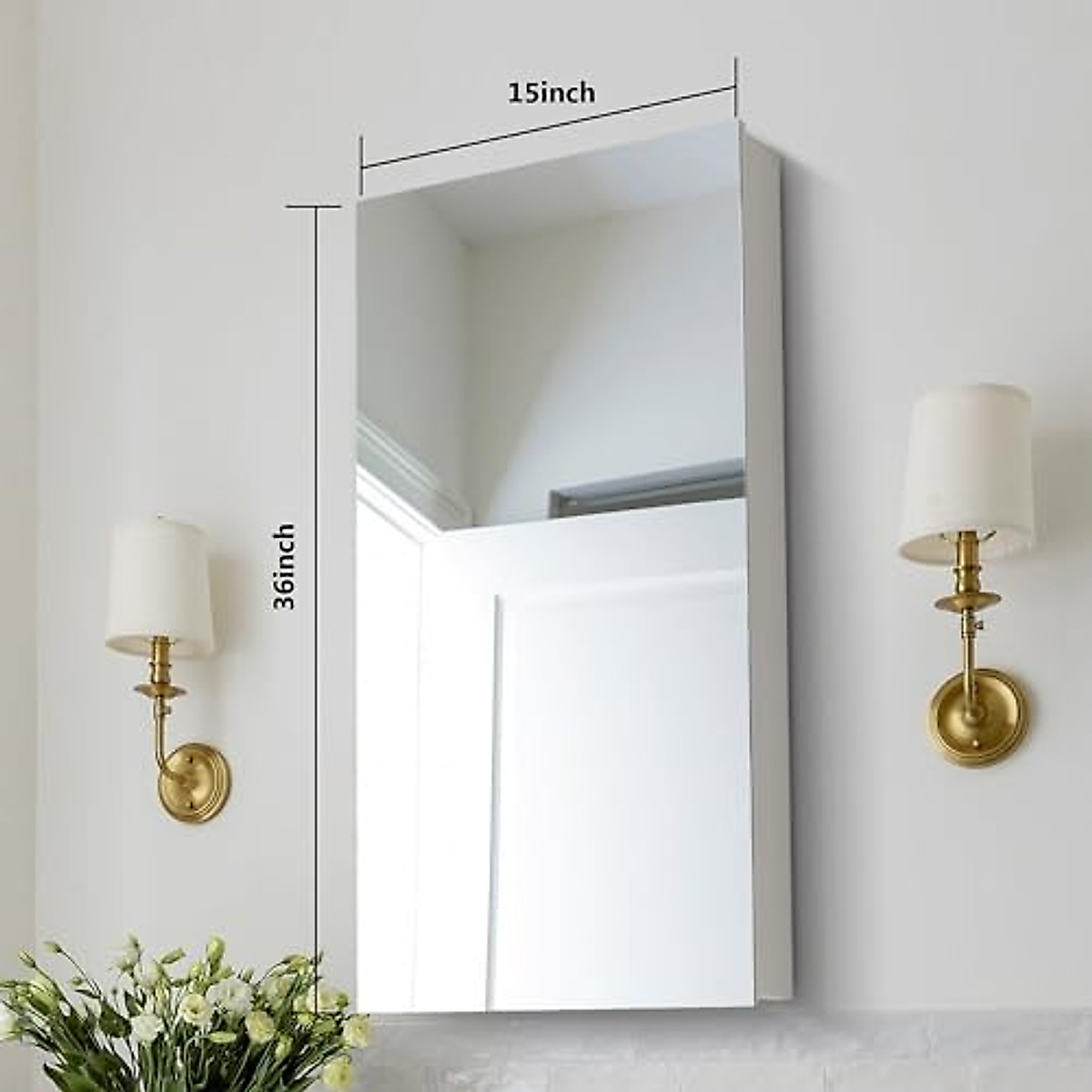 Vacolitel Single-Door Bathroom Medicine Cabinet with Mirror, Recessed or Surface Mount Bathroom Wall Cabinet,Left-Opening (15"X36")