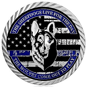 ASmileIndeep Police Dog K9 Challenge Coin Thin Blue Line Police Officer Canine Prayer Coins Gift