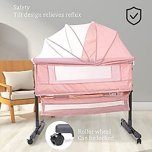 3 in 1 Baby Bassinets, Bedside Sleeper & Bedside Crib with Storage Basket, Easy to Assemble Baby Cradle, with Wheels, Adjustable Height, Mattress, Mosquito Nets