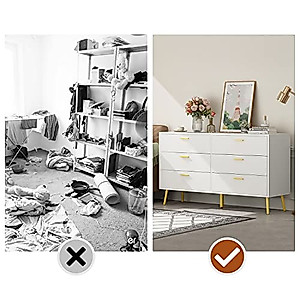 DiDuGo Chest of Drawers 6 Drawer Chest Dresser, Modern Contemporary Dresser with Metal Legs, White Dresser for Bedroom (54”W x 15.6”D x 30.1”H)