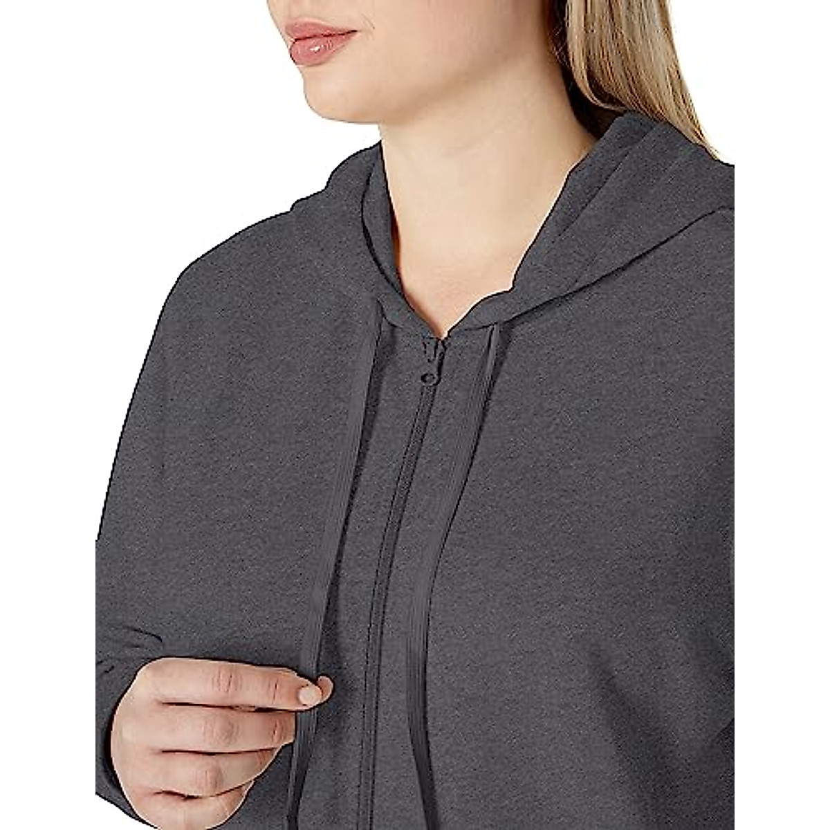 Amazon Essentials Women's French Terry Fleece Full-Zip Hoodie (Available in Plus Size), Dark Grey Heather, Large