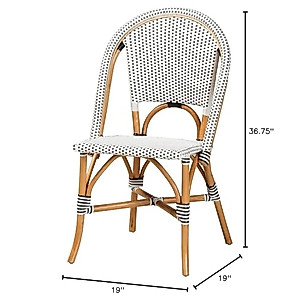 Baxton Studio Bali & pari Genica Classic French Black and White Weaving and Natural Brown Rattan Indoor and Outdoor Bistro Chair