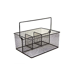 Maypes Utensil Caddy -Silverware Caddy for Parties, Spoon Holder, Buffet Organizer for Condiments, Napkin, Forks, Knives -Stainless Steel Flatware Caddy for Home, Picnics or Entertaining Evens (Black)
