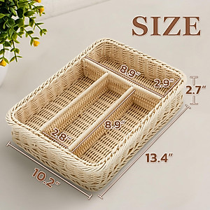 myHomeBody Rectangle Wicker Utensil Holder, Utensil Organizer, Cutlery Organizer for Kitchen Organization, Kitchen Utensil Drawer Organizer Kitchen Accessories, Resin Wicker 1 pc, Cream