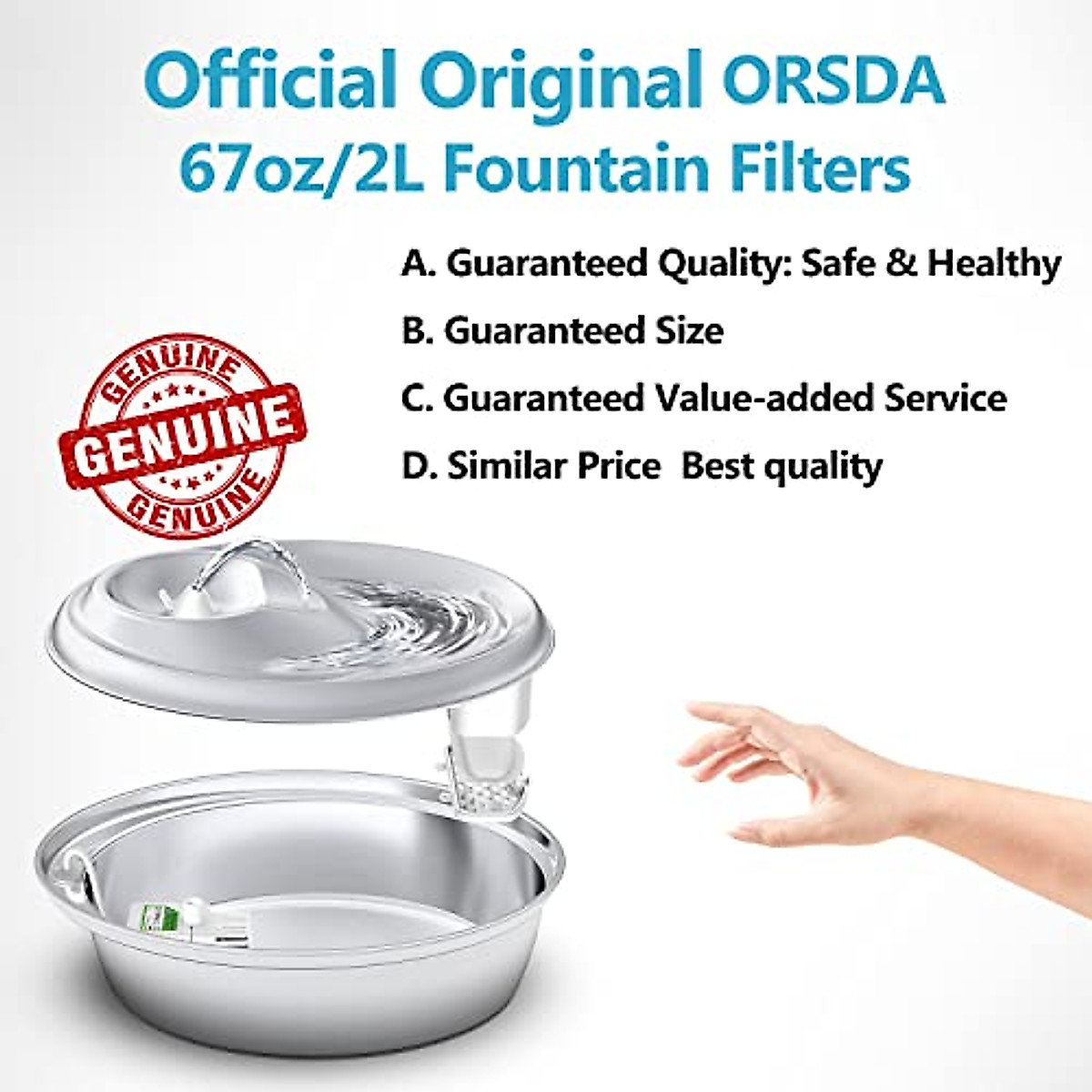 ORSDA Cat Water Fountain Filters, Replacement Carbon, Resin Filters for D30 67oz/2L Automatic Pet Fountain Cat Water Fountain Dog Water Dispenser, 3 Triple Filtration System… (12PCS 67oz/2L Filters)