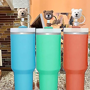 AIERSA Straw Cover for Stanley Cup,3Pcs Bear Straw Covers Compatible with Stanley 30&40oz and Simple Modern with Handle Tumbler with Handle,Silicone Straw Topper Caps for Stanley Cups Accessories