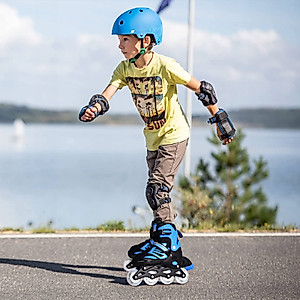 DIKASHI Black Blue Adjustable Inline Skates Boys Girls Kids Size,Light Up Beginner Roller Blades Skates for Boys Girls Kids Outdoor